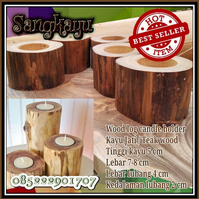 Jual Tempat lilin kayu jati teak wood candle holder tea light rustic ...
