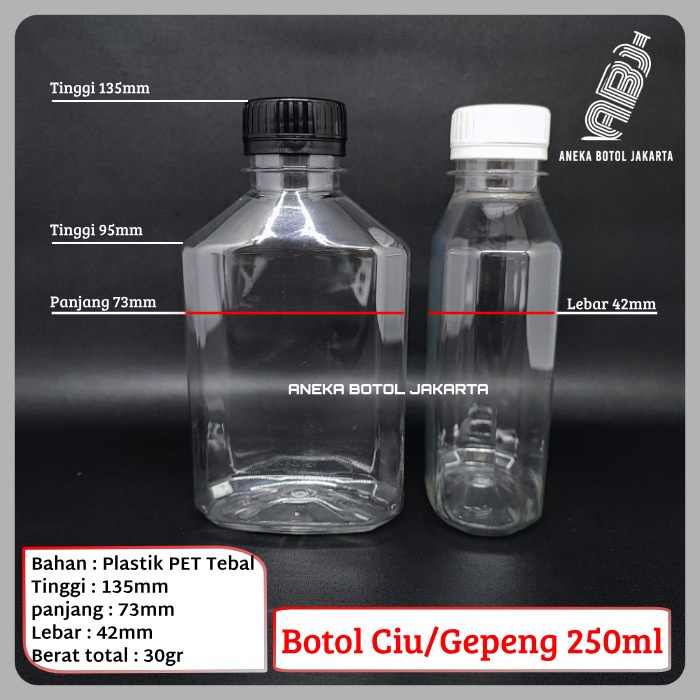 Jual Botol gepeng 250 ml / Botol ciu 250 ml / Botol plastik 250ml ...
