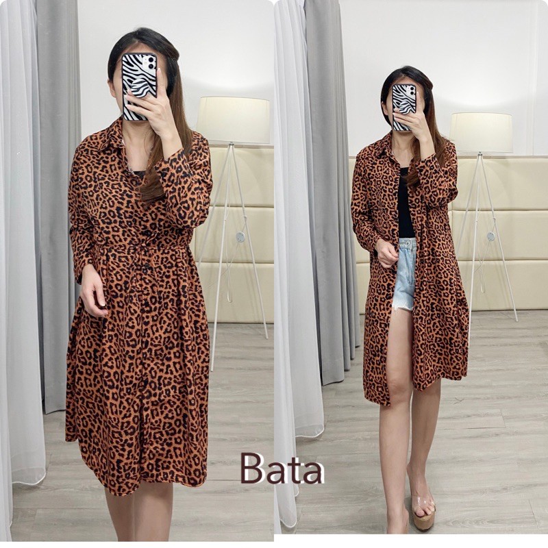 Jual Long kemeja macan tutul / dress kemeja leopard ( free tali belt ...
