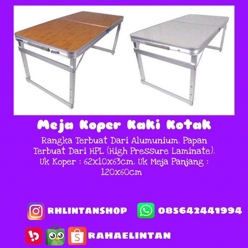 Jual meja koper lipat kaki kotak / meja koper portable / meja lipat ...