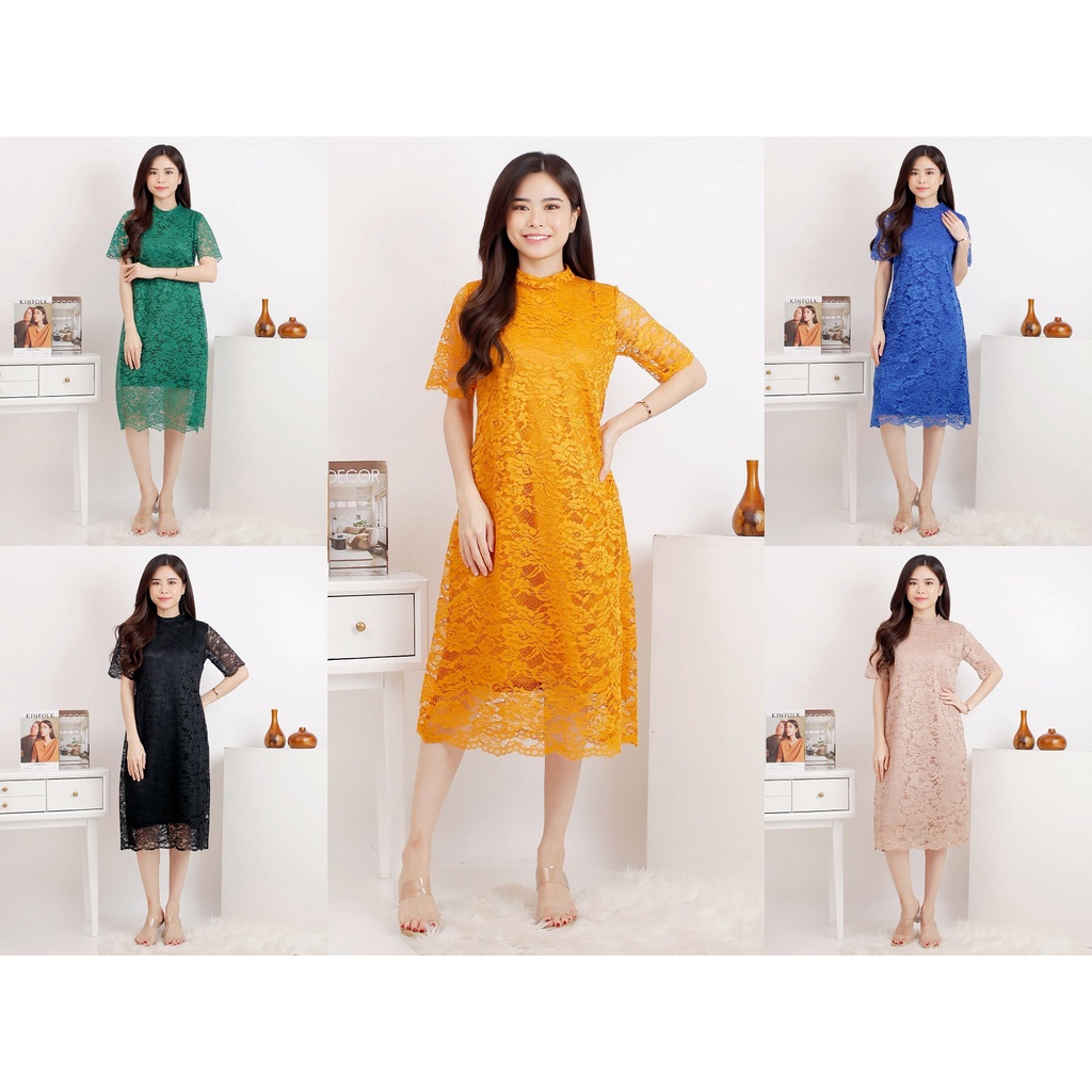 Jual (REALPICT) Midi Dress Brukat LOLI Party Dress Pesta Kondangan Natal / Dress Ibadah Gereja ...