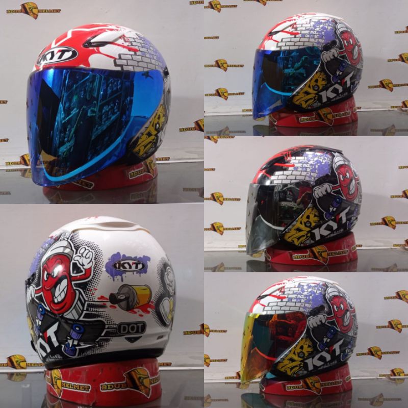 Jual Helm half face DJ Macy #4 white red flat visor iridium original ...