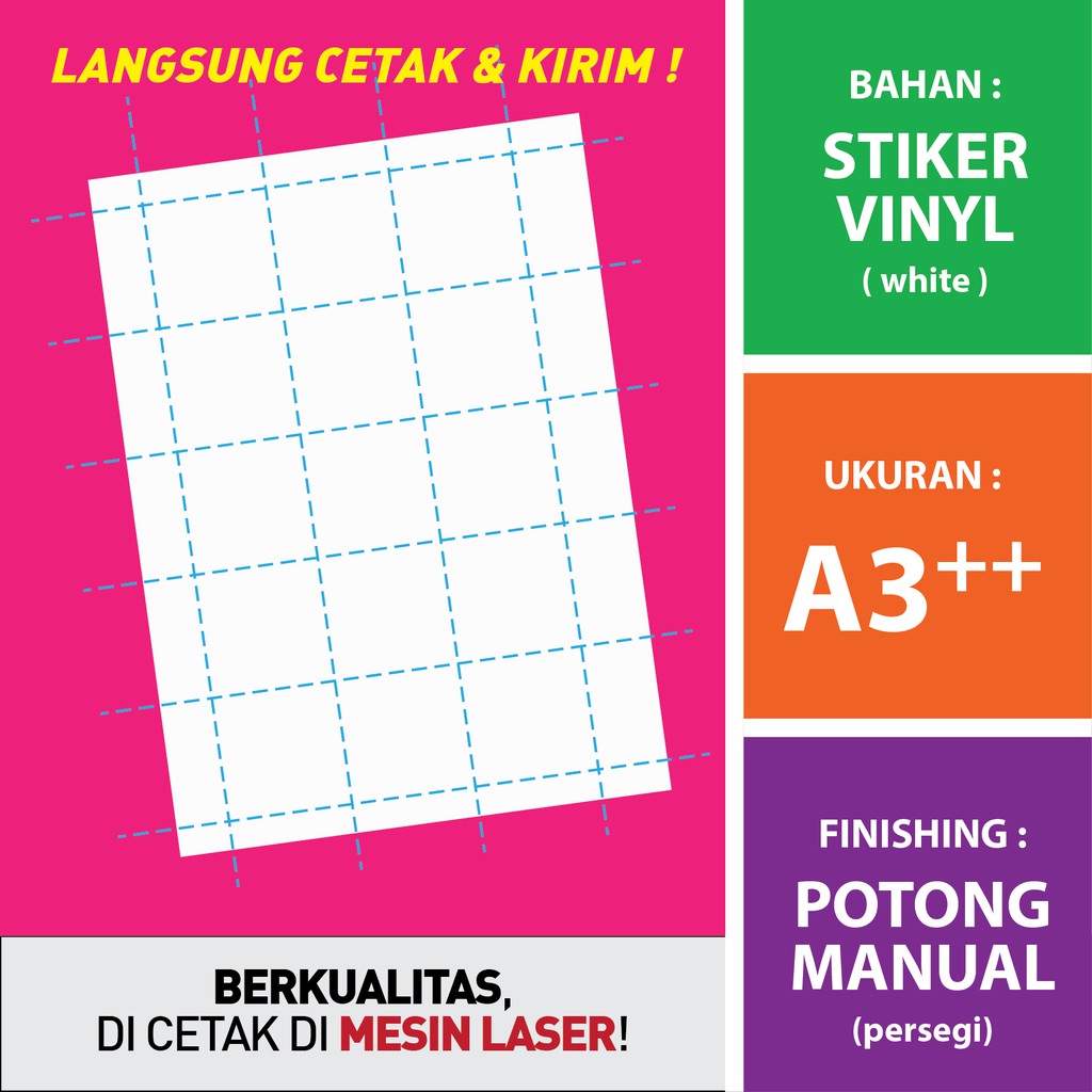 Jual Cetak Stiker Vinyl Premium | A3++ | + Potong Manual (persegi ...