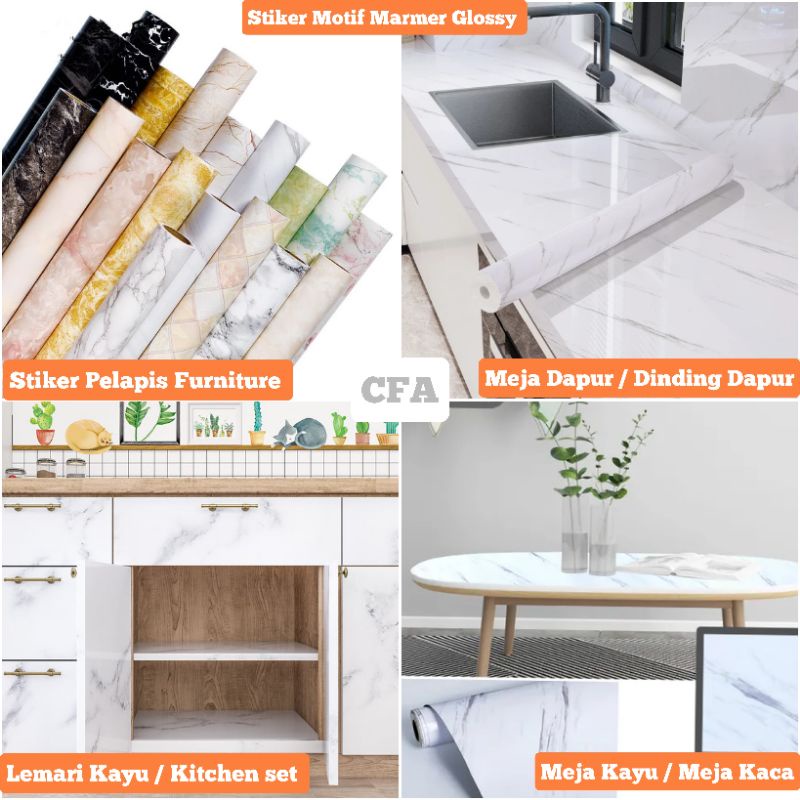 Jual Wallpaper Sticker Marmer Glossy Pvc Dapur Lemari Meja Kompor ...
