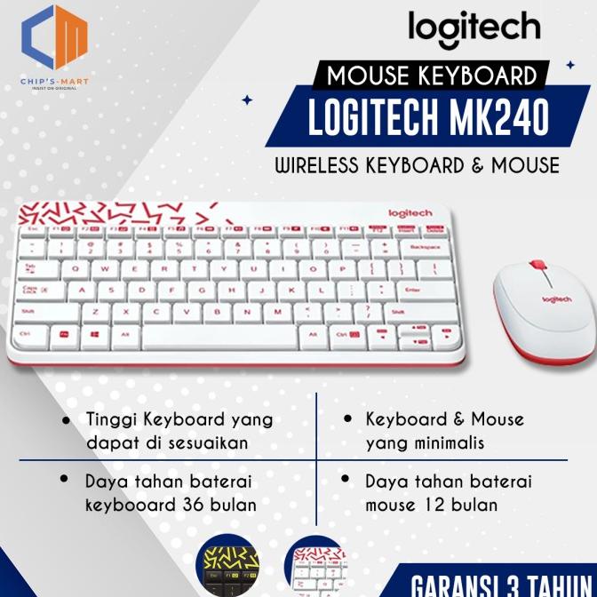 Jual LOGITECH MK240 Mouse Keyboard Nano Receiver Wireless black / white ...