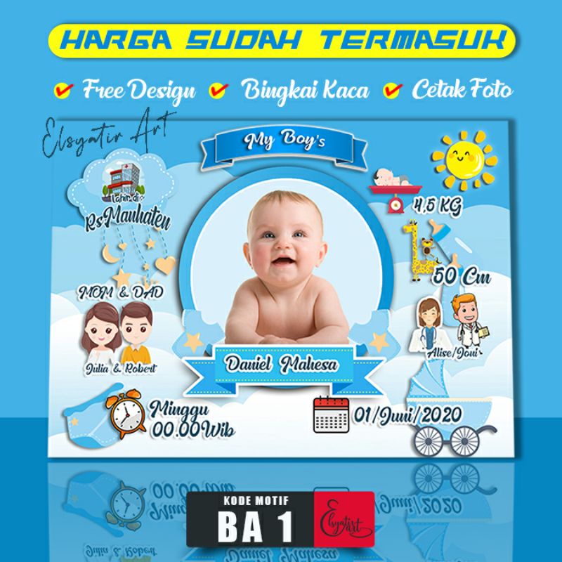 Jual cetak foto biodata anak/bingkai pigora kaca ukuran kado ulang ...