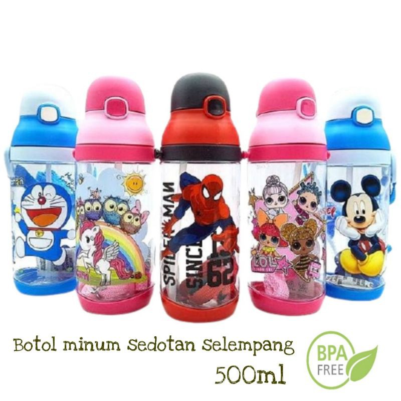 Jual Botol minum anak sedotan doraemon pegasus lol mickey avengers 500 ...