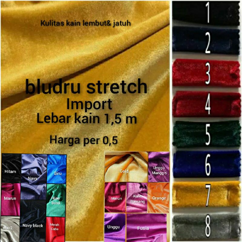 Jual kain bludru/ stretch import/velvet stretch/kulitas lembut/ terima ...