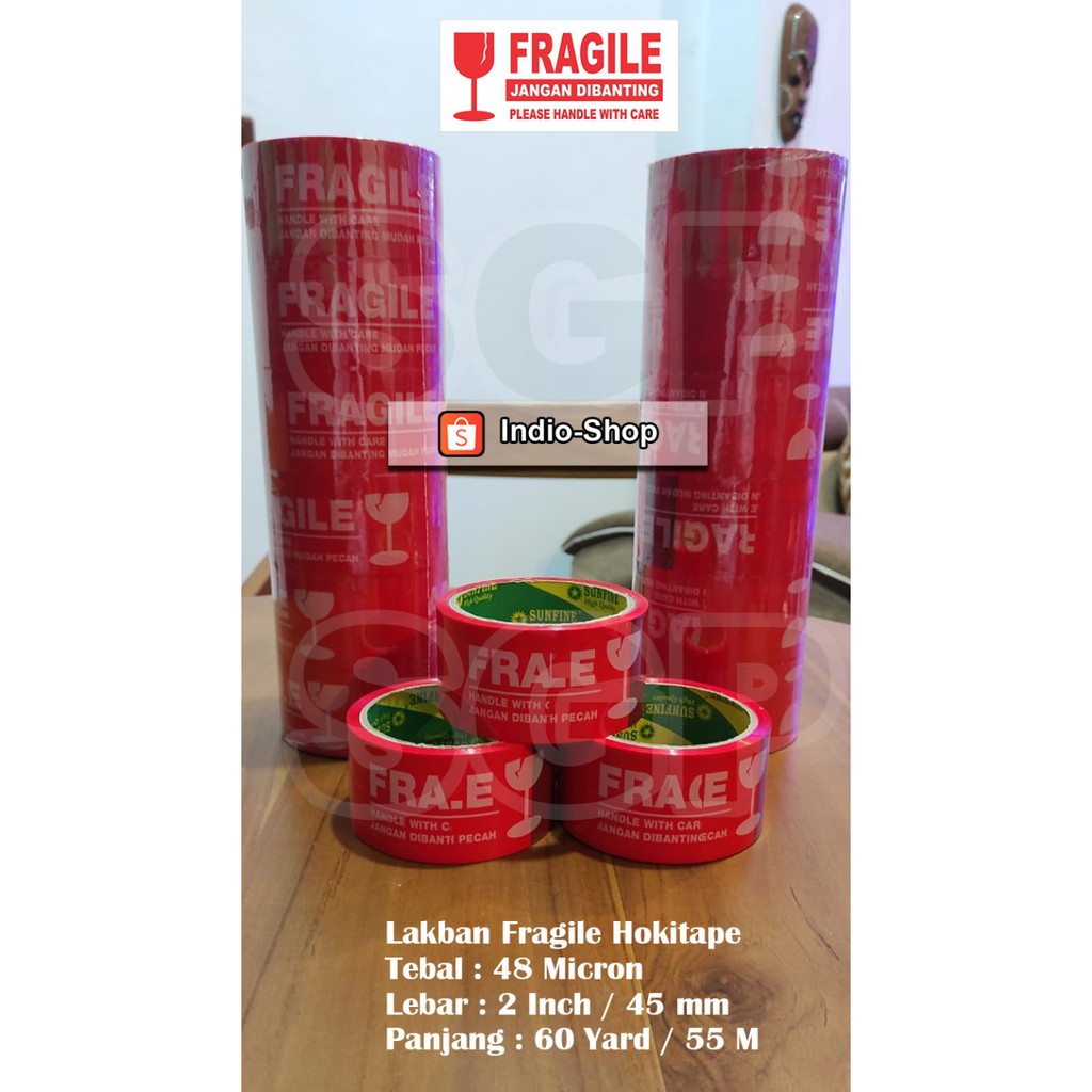 Jual Lakban FRAGILE merah dan putih 2 inch 48mm x 50mm50yard | Shopee ...