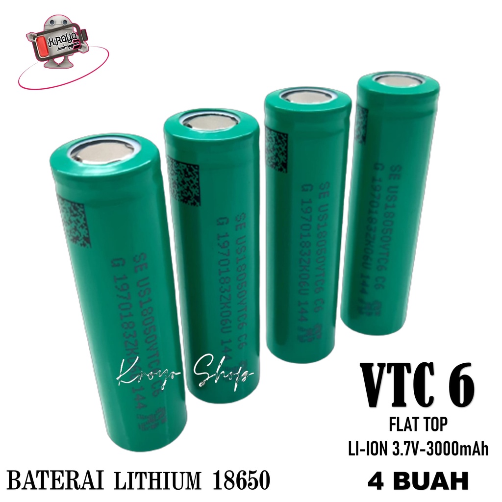 Jual BAterai Cas Type Lithium 18650 Li-ION 3.7V-300mAh Flat Top Isi 4 ...