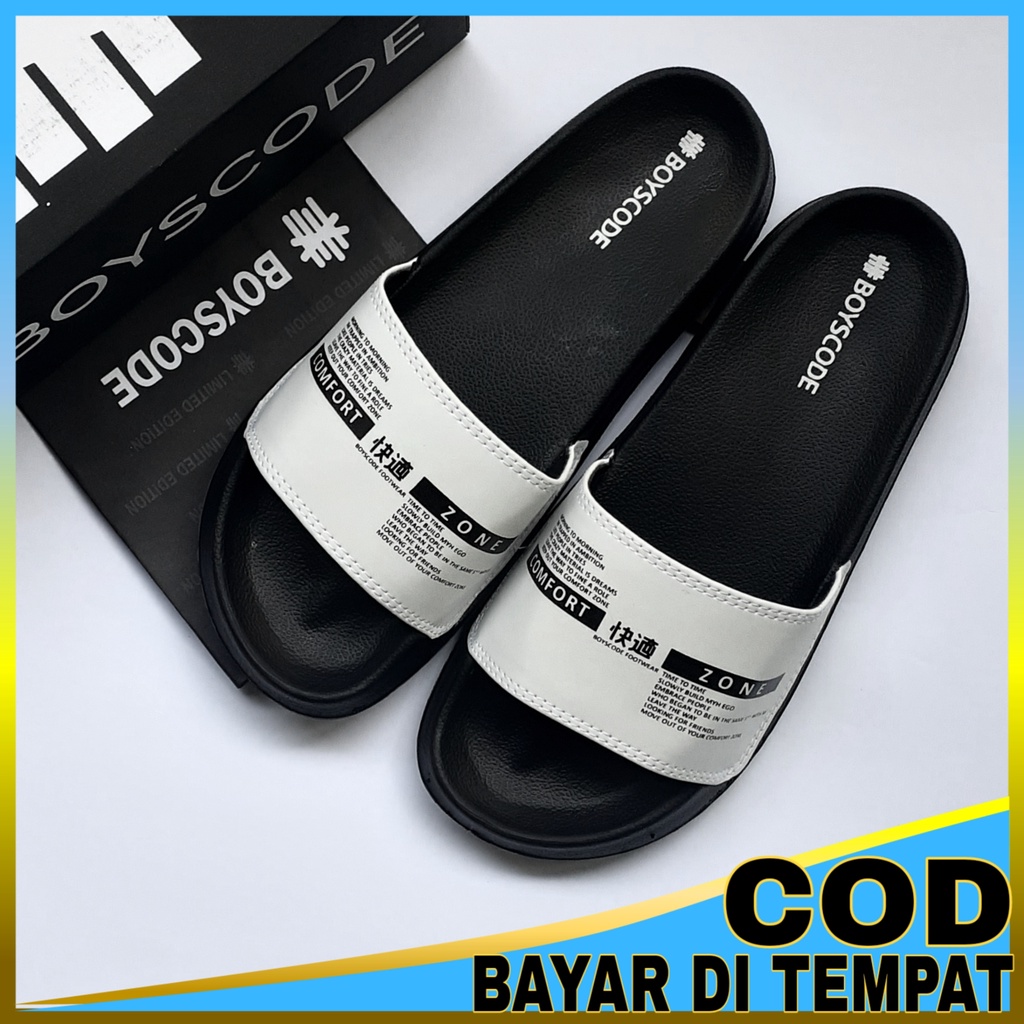 Jual Boyscode Sendal Slide Selop Pria Hitam Putih Original Distro ...