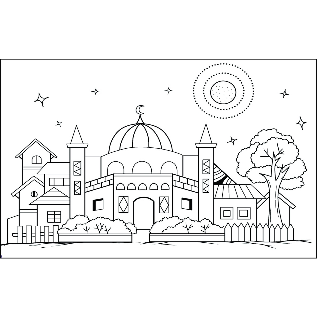 Jual Kertas Mewarnai Gambar MASJID Ukuran Folio - Melatih imajinasi dan ...