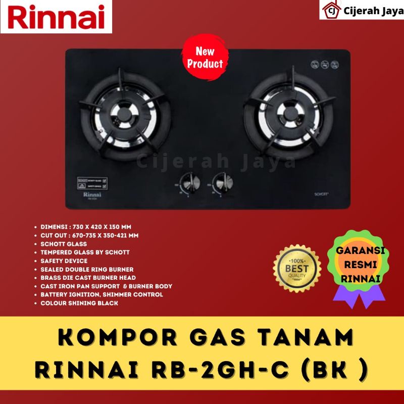 Jual KOMPOR GAS TANAM RINNAI BUILT-IN GAS HOB 2 TUNGKU RB-2GH-C / KOMPOR TANAM RINNAI RB2GHC ...