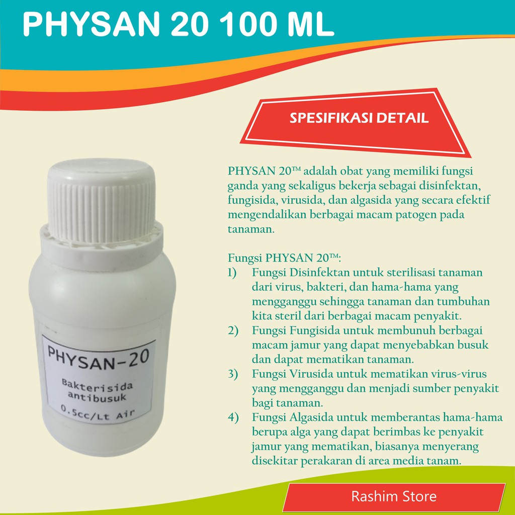 Jual DISINFEKTAN FUNGISIDA VIRUSIDA ALGASIDA PHYSAN-20 100 ML | Shopee ...