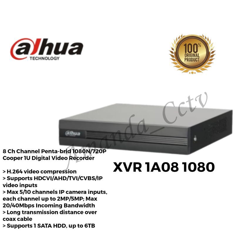 Jual DVR/XVR Dahua 8 Chanel 1080p XVR 1A08 Support Semua Camera 2mp ...