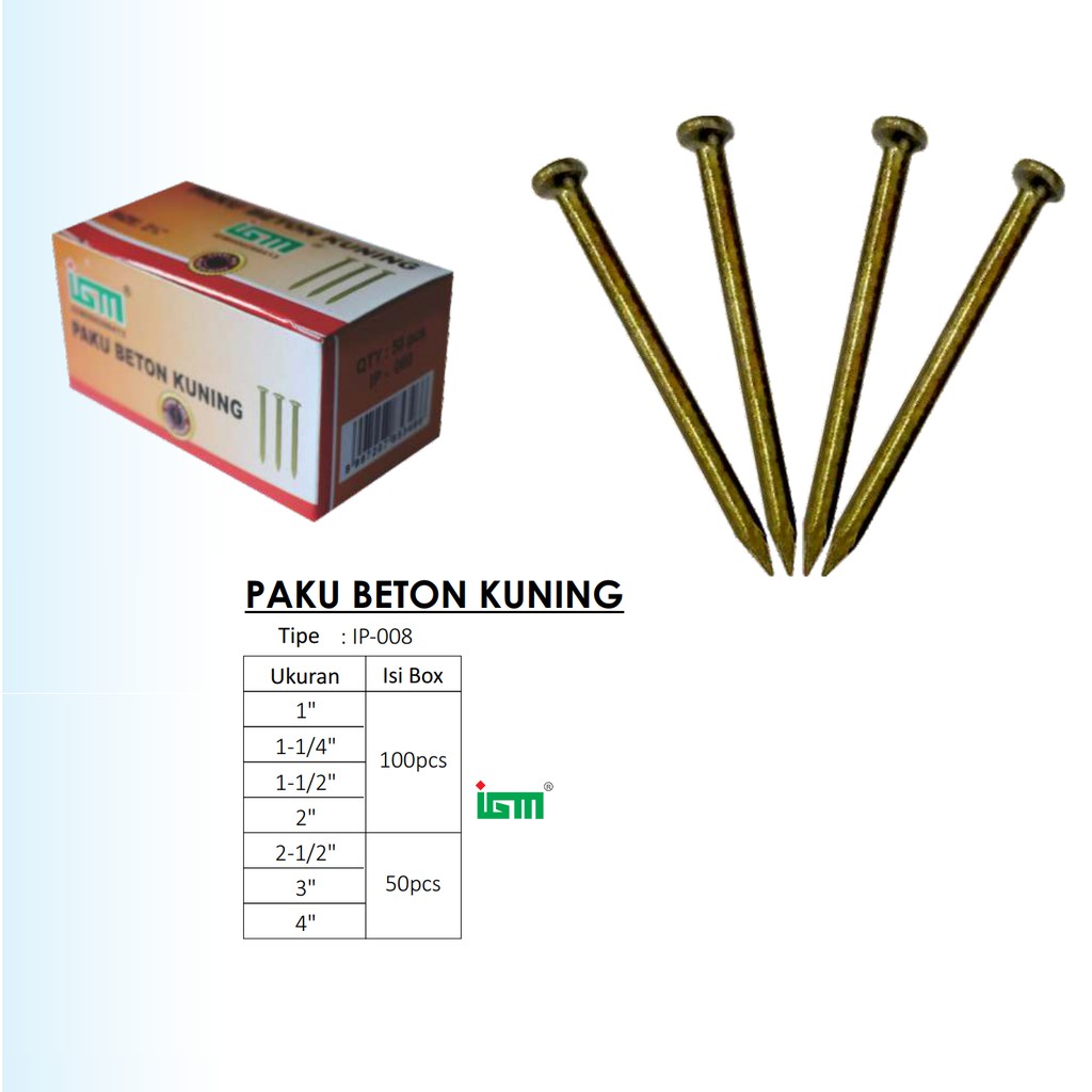 Jual TERMURAH IGM IP-008 PAKU BETON KUNING MAGNET 4" ISI 50PCS PER DUS | Shopee Indonesia