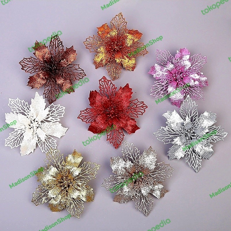 Jual Bunga Natal 10 cm Dekorasi Parcel Natal Bunga Kilap Kado Bunga ...