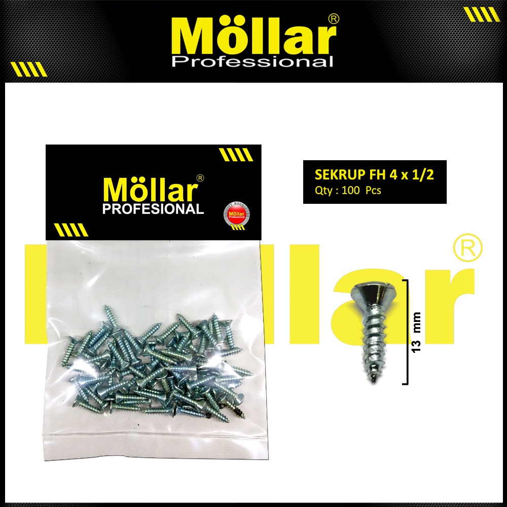 Jual MOLLAR 93-040 Skrup FH 4 x 1/2 Baut Sekrup Tapping Screw - 100 pcs ...