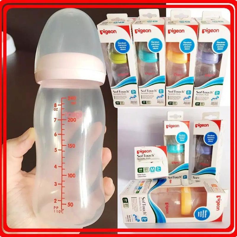 Jual PIGEON PP BOTTLE WIDE NECK WITH PERISTALTIC PLUS NIPPLE/ BOTOL SUSU DOT . | Shopee Indonesia