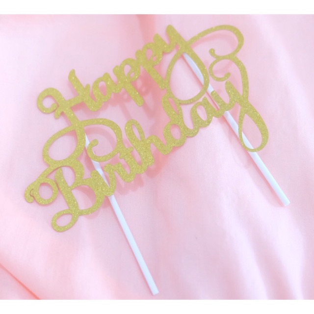 Jual topper cake kertas happy birthday glitter gold tusuk hiasan kue ulangtahun | Shopee Indonesia