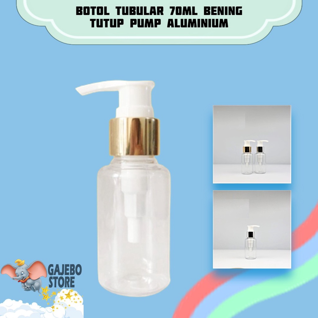 Jual BOTOL 60ML 70ML TUBULAR BENING TUTUP PUMP GOLD / BOTOL PUMP GOLD ...