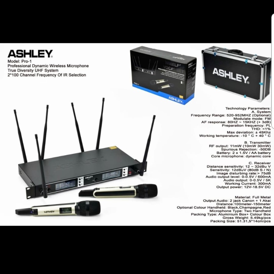 Jual Mic Wireless ASHLEY PRO 1 PRO1 ORIGINAL FREE KOPER Mic Handheld ...