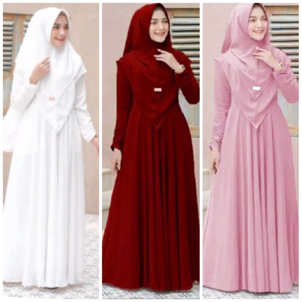 Jual (6 warna ) NAYRA SYARI GAMIS BUSUI JILBAB 2 LAYER UKURAN XL SET MURAH BUSUI POLOS MAXI ...