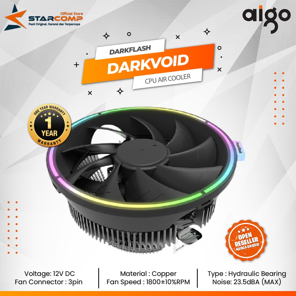 Jual Aigo DarkFlash DARKVOID Air CPU Cooling 125mm LED Fan | Shopee Indonesia