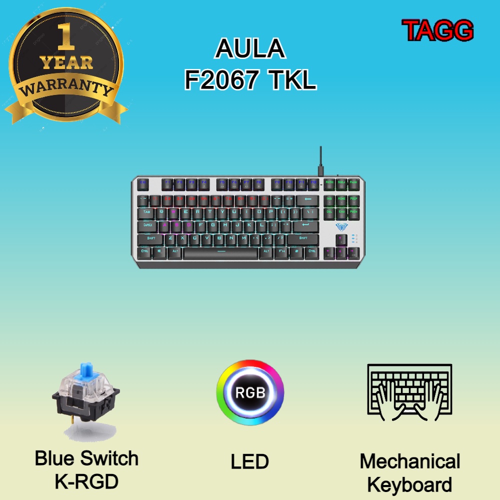 Jual Keyboard Gaming Mechanical AULA F-2067 TKL - K-RGD Blue Switch-New ...