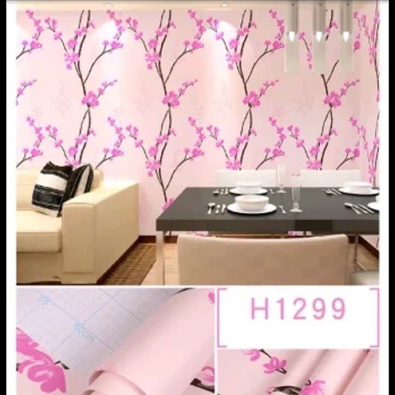 Jual wallpaper dinding motif ranting bungga dasar pink ukuran panjang ...