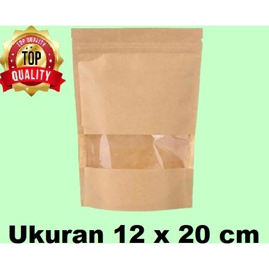 Jual Standing Pouch Kraft Window 12x20 cm + Zip Stand up Bag Kemasan ...