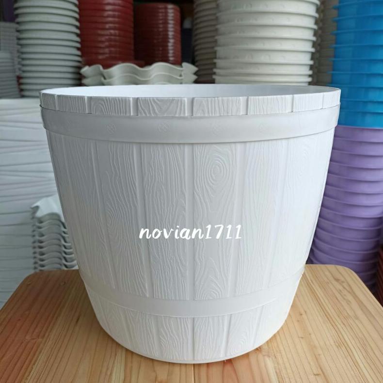 Jual Pot Bunga Tanaman Besar Gentong Motif Kayu 37 | Shopee Indonesia