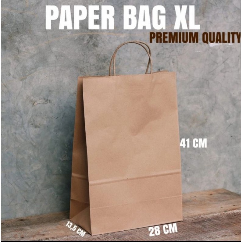 Jual PAPER BAG XL POLOS TALI KERTAS 28 x 13.5 x 41 cm | Shopee Indonesia