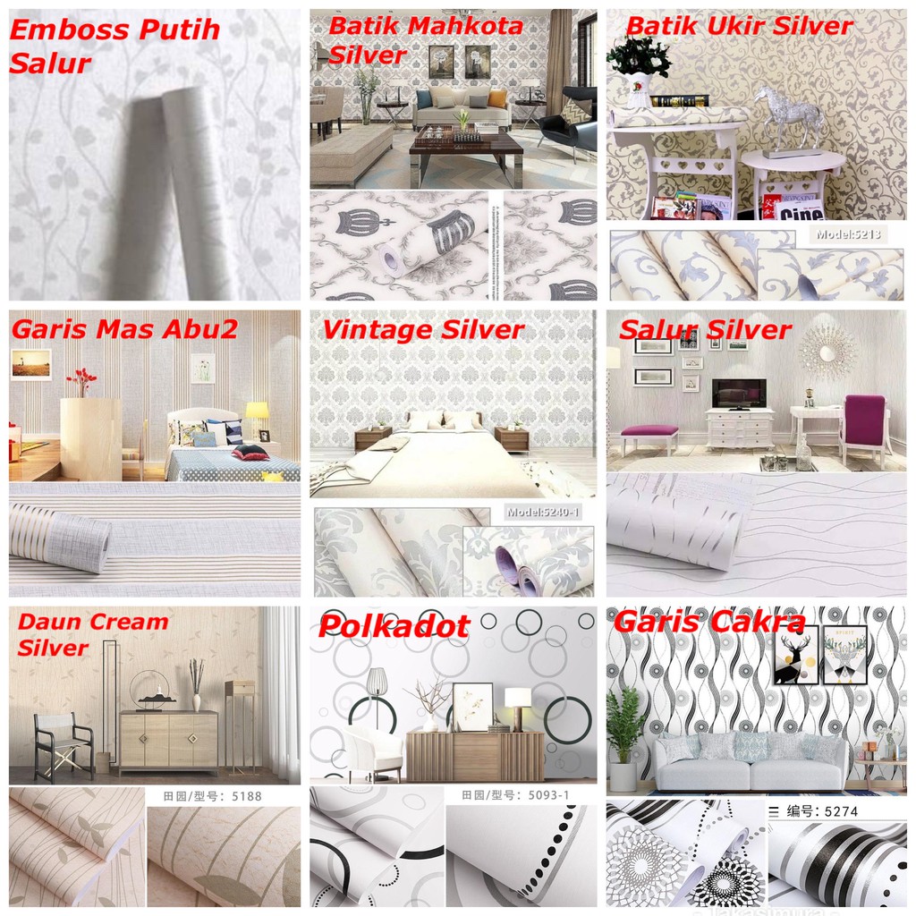 Jual WALLPAPER DINDING ukuran 45 cm x 10 M Motif TEMA SILVER PUTIH ...