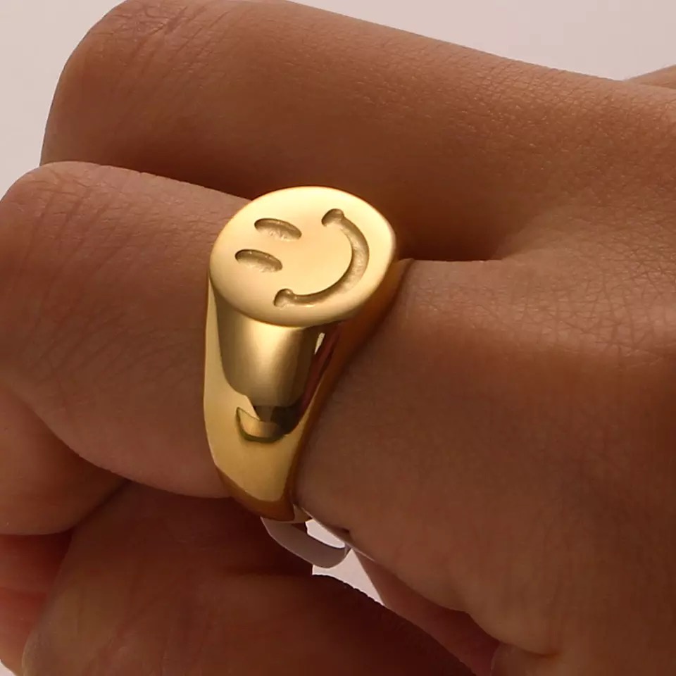 Jual SMILEY - 18k Gold Plated Smiley Face Ring | Shopee Indonesia