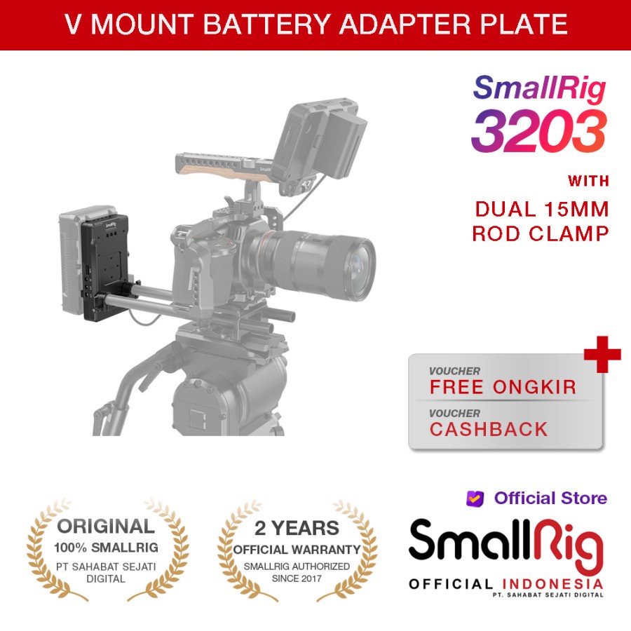 Jual SmallRig V Mount Battery Adapter Plate with Dual 15mm Rod Clamp ...