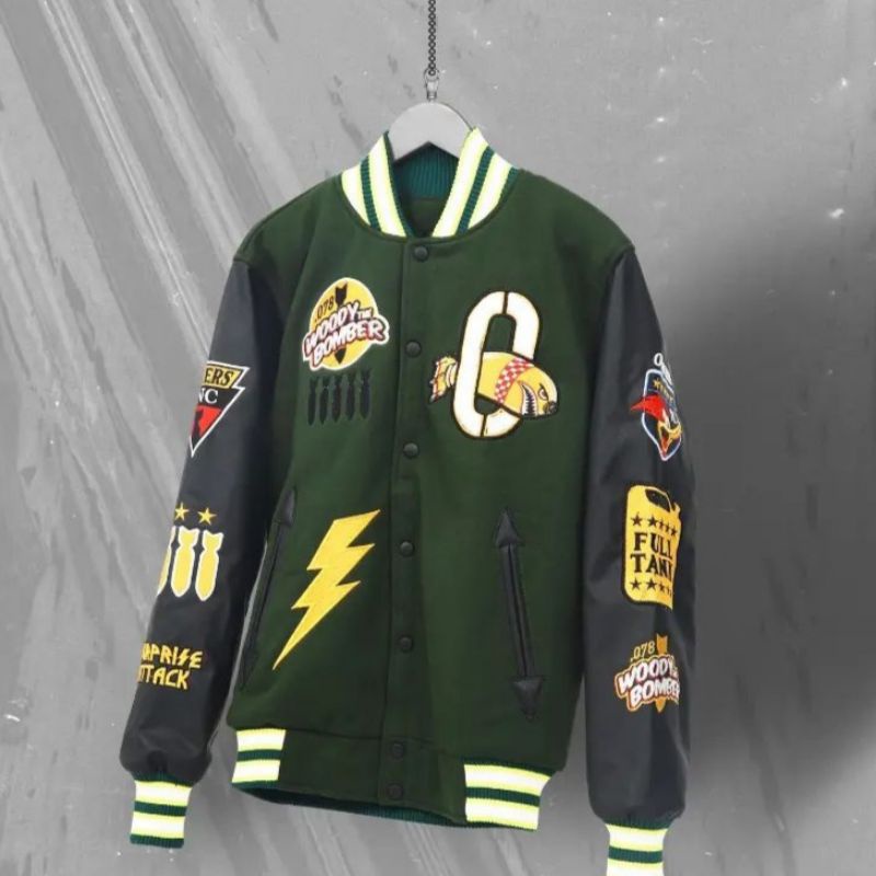 Jual Varsity Jacket Woody Bomber Attack Green Bordir Original Jaket ...