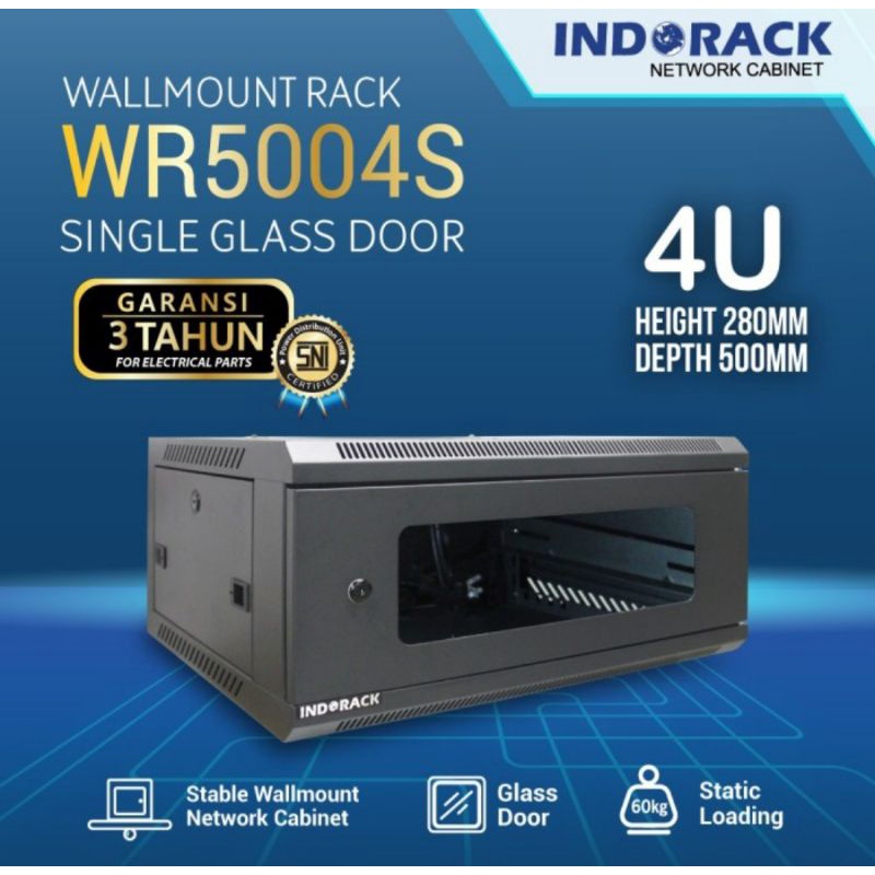 Jual WR5004S 4U Depth 500mm Wallmount Rack INDORACK Glass Door Rak ...
