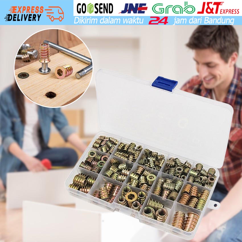 Jual 230PCS Mur Nanas Kayu M4 - M10 Mur Tanam Knockdown Insert Nut Kit ...