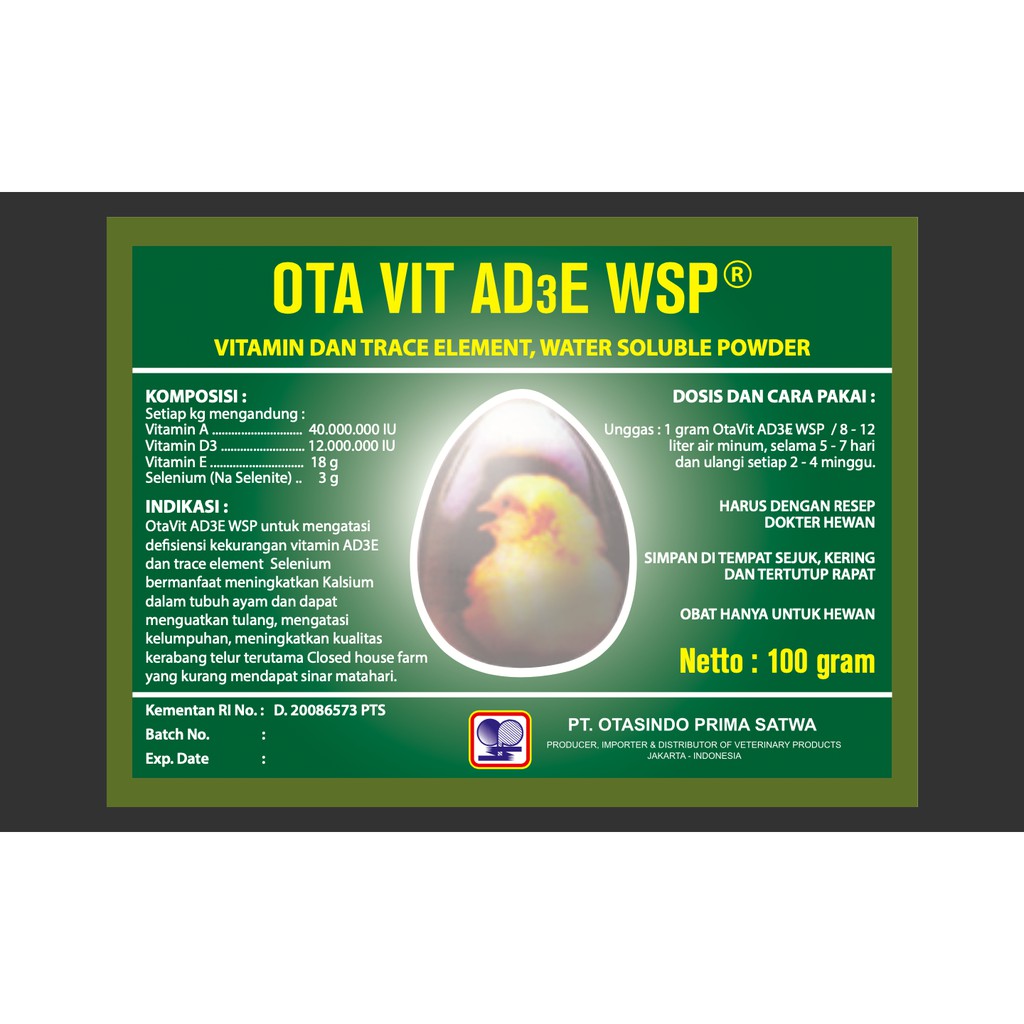 Jual OTA VIT AD3E WSP 100 gram (vitamin ad3e selenium serbuk) | Shopee ...