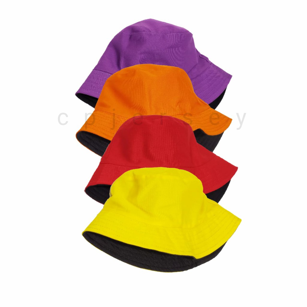Jual Topi Bucket Polos Kombinasi 2 Warna Cerah Ungu Merah Kuning Orange ...