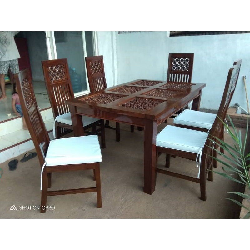 Jual Set meja makan kursi 6+meja ukir bunga seribu kayu jati | Shopee ...
