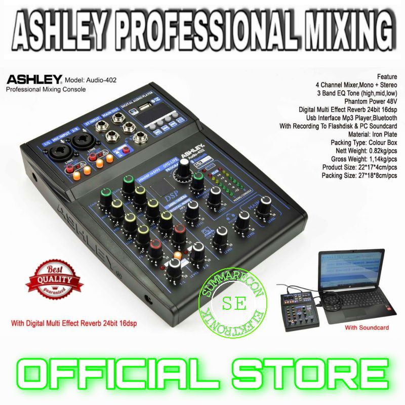 Jual mixer audio 4 channel original ashley audio 402 usb bluetooth ...