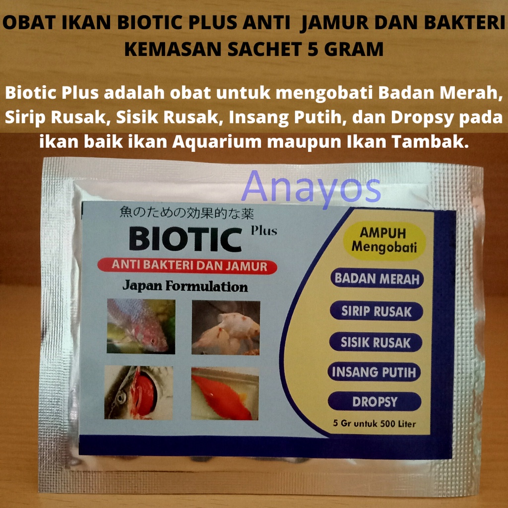 Jual Obat Ikan BIOTIC PLUS Anti Jamur dan bakteri Kemasan Sachet 5 gram ...