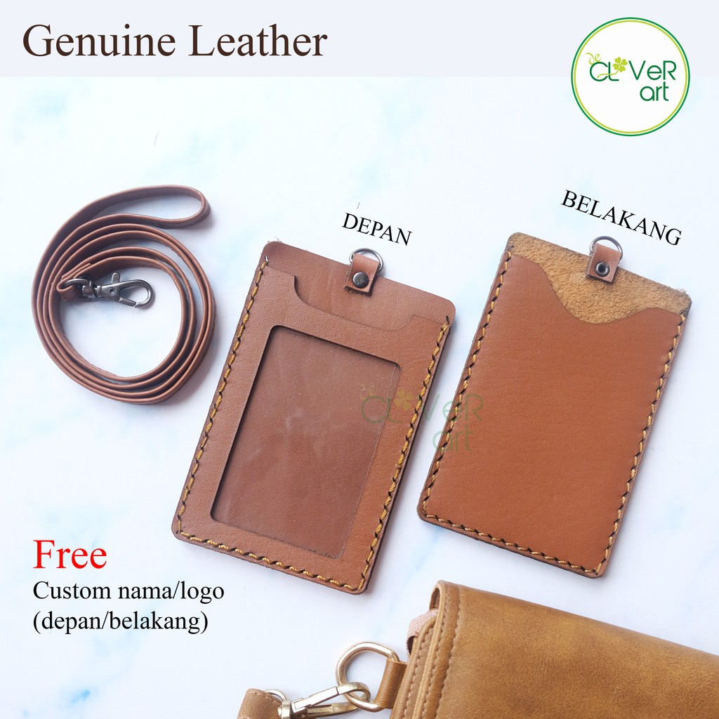 Jual ID Card Holder Custom Genuine Leather - Name Tag Dompet ID Kulit ...