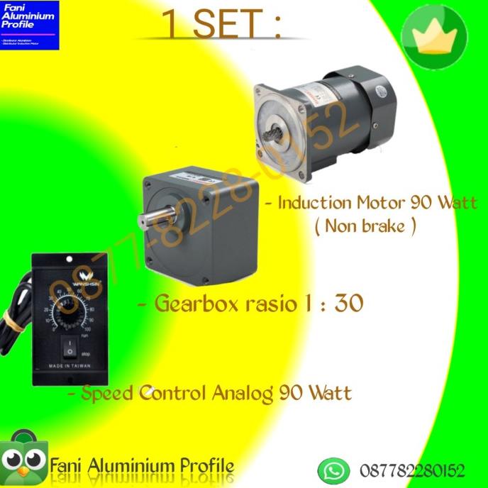 Jual Motor Induction 90 Watt Non Brake+Gearbox 1/30 +Speed Control 90 ...