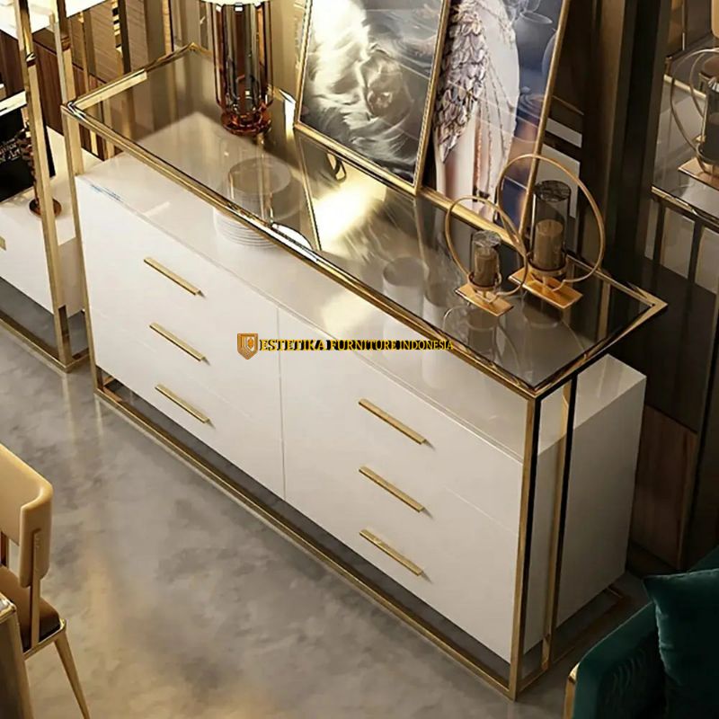 Jual Bufet Minimalis Stainless Steel Gold Custom | Shopee Indonesia