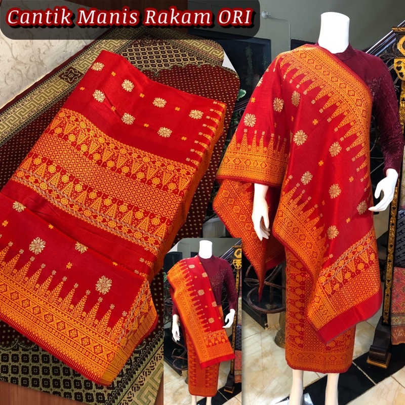 Jual Songket cantik manis Rakam ORI / merah orange / Songket Tenun Palembang asli Tenun Tangan ...