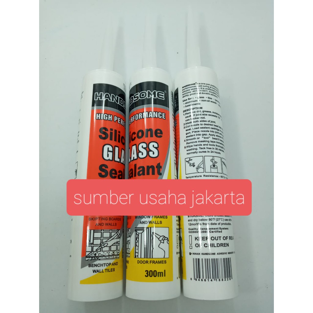 Jual HANDSOM LEM Silicone Sealent Kaca Acetic Silen White, Black, Clear ...