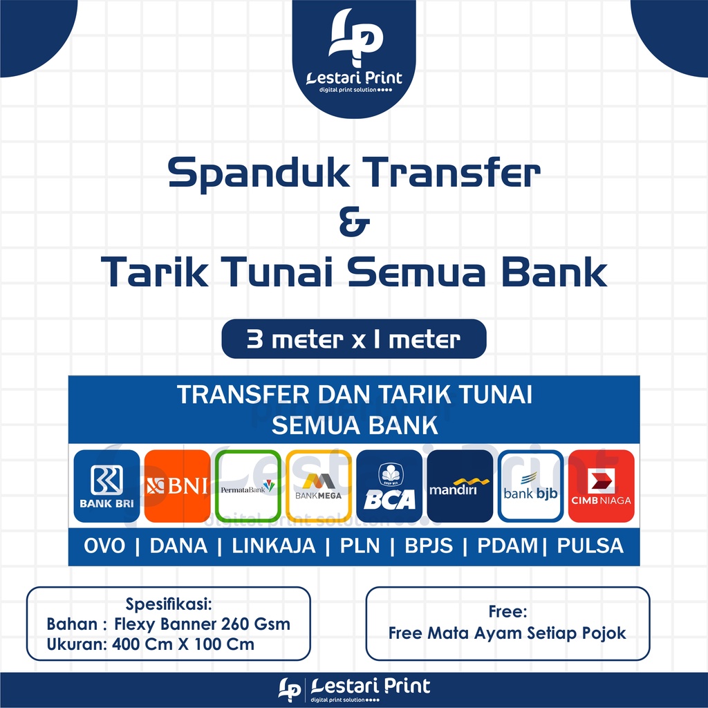 Jual SPANDUK 3meter x 1meter JASA TRANSFER DAN TARIK TUNAI SEMUA BANK ...